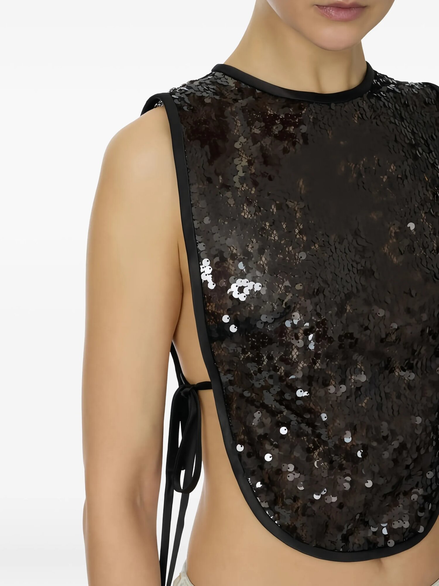 Топ Elisabetta Franchi Sequin-embellished tulle top, размер 40, black/black — фото 1