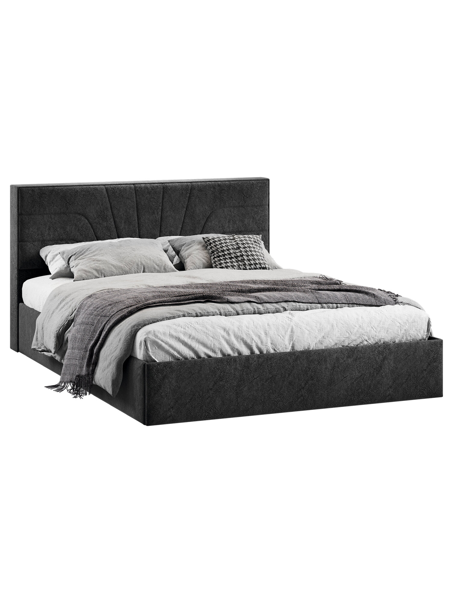 Кровать 160х200 двуспальная с ПМ "Пандора", ТриЯ, графит, Микровелюр Wellmart Graphite