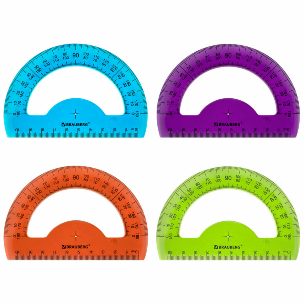 Транспортир 10 см BRAUBERG "FRUITY", 180 градусов, пластик, тонированный, ассорти, 210768, 210768