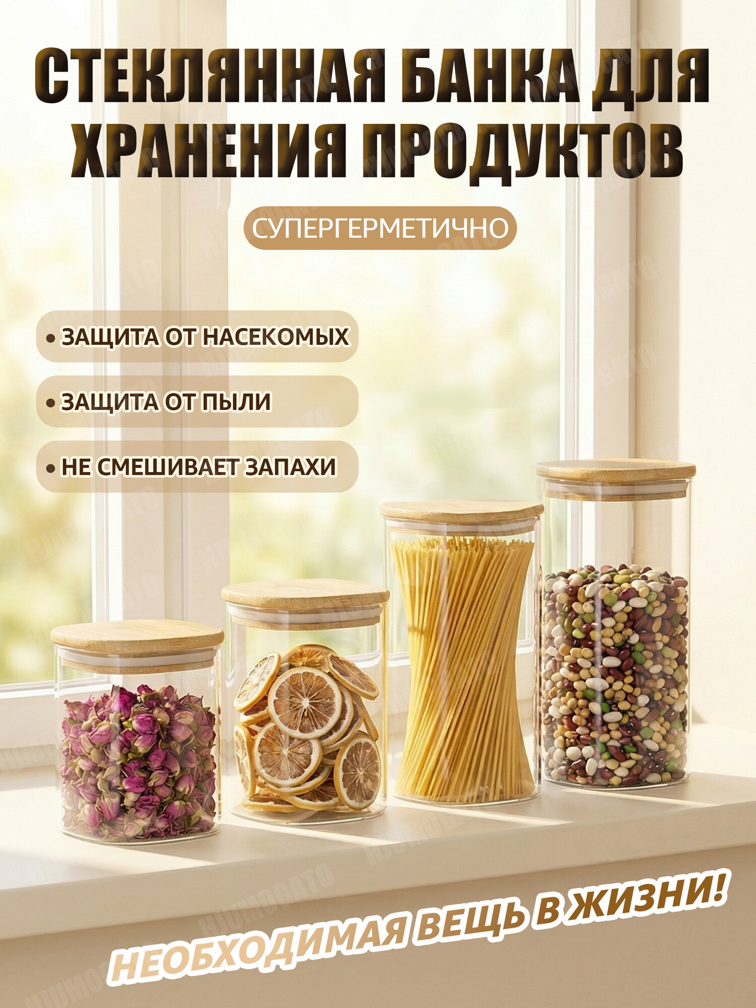 HJUMOGATO Банка для сыпучих продуктов, 1500 мл, 550 мл, 750 мл, 950 мл, 4 шт
