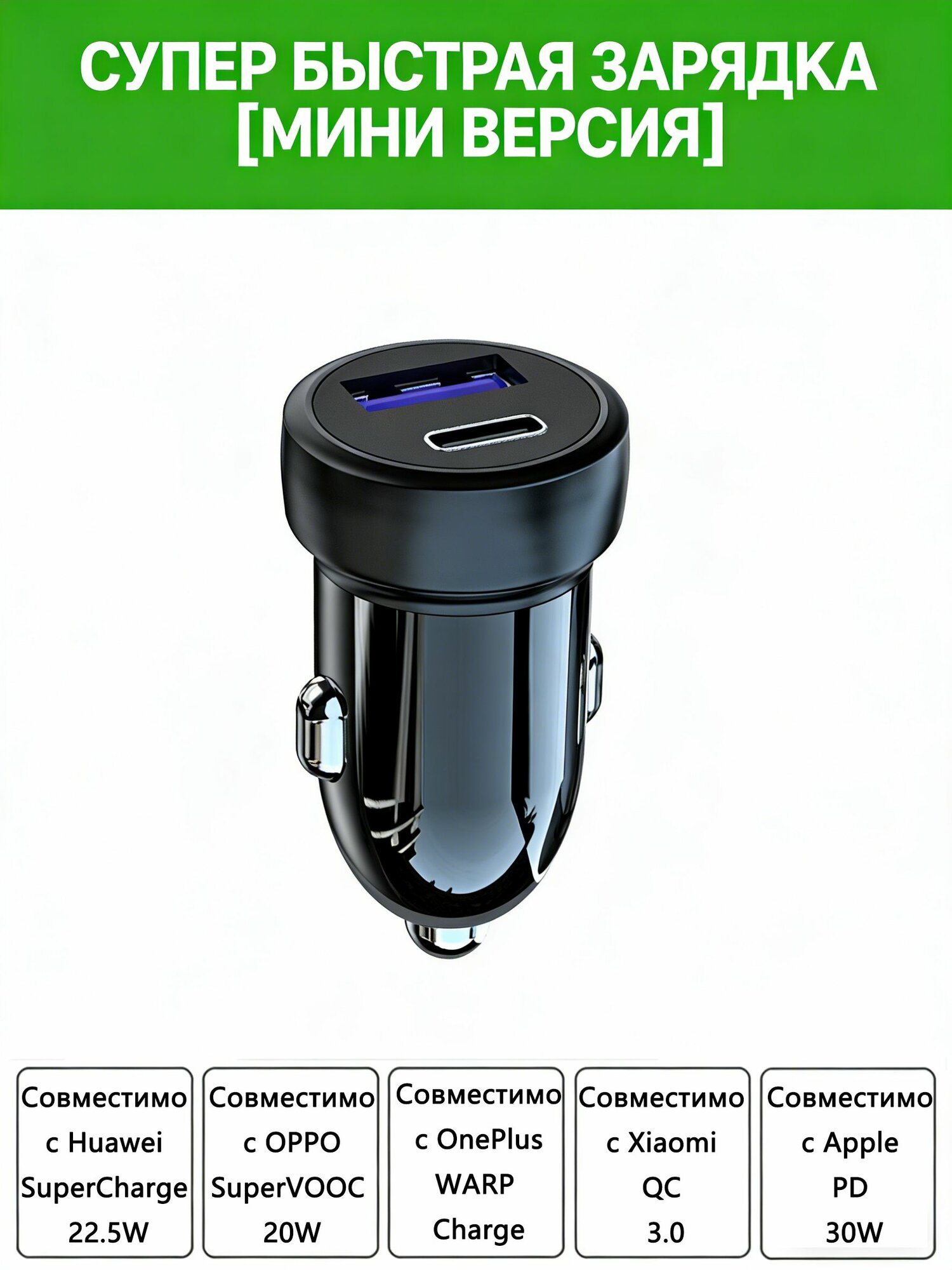 Автомобильное зарядное устройство 22.5W, быстрая зарядка, в цветной коробке