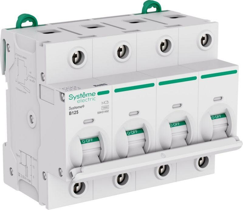 Выключатель автоматический 4п B 125А 10кА Systeme9 400В 27мм SE S9H31492