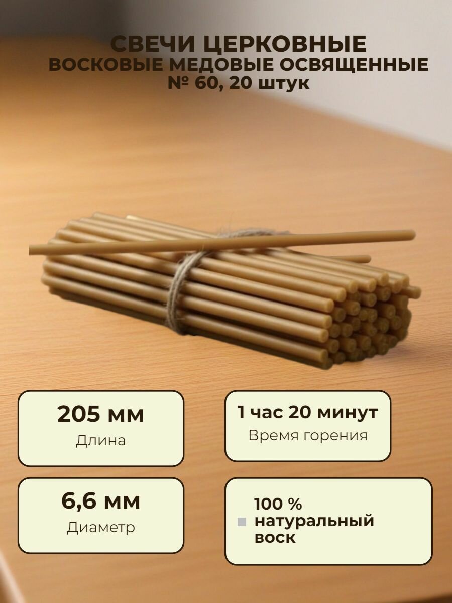 Свечи церковные восковые медовые освященные №60 20 штук
