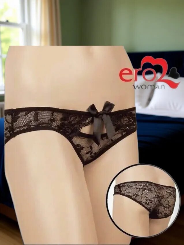 Трусы женские с бантиком Erowoman с кружевом, цвет черный, размер XS/S