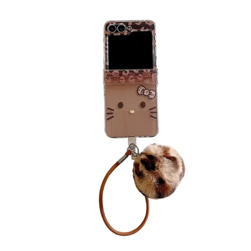 Мягкий Чехол Из ТПУ С Принтом Милых Леопардов Sanrio Hello Kitty With Lanyard, For Samsung ZFilp 5