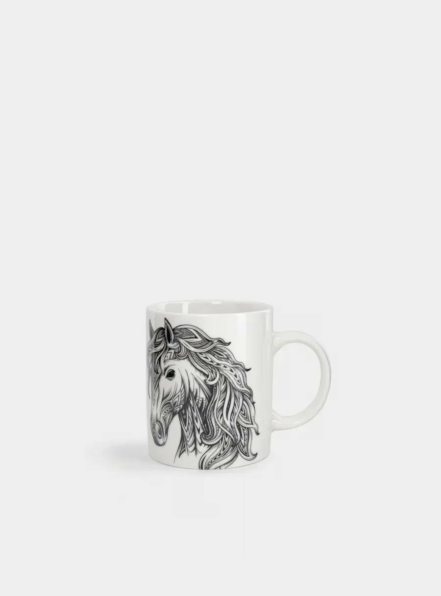 Кружка, 350 мл, костяной фарфор, бело-серебристая, Конь, Wild (Anna Lafarg)