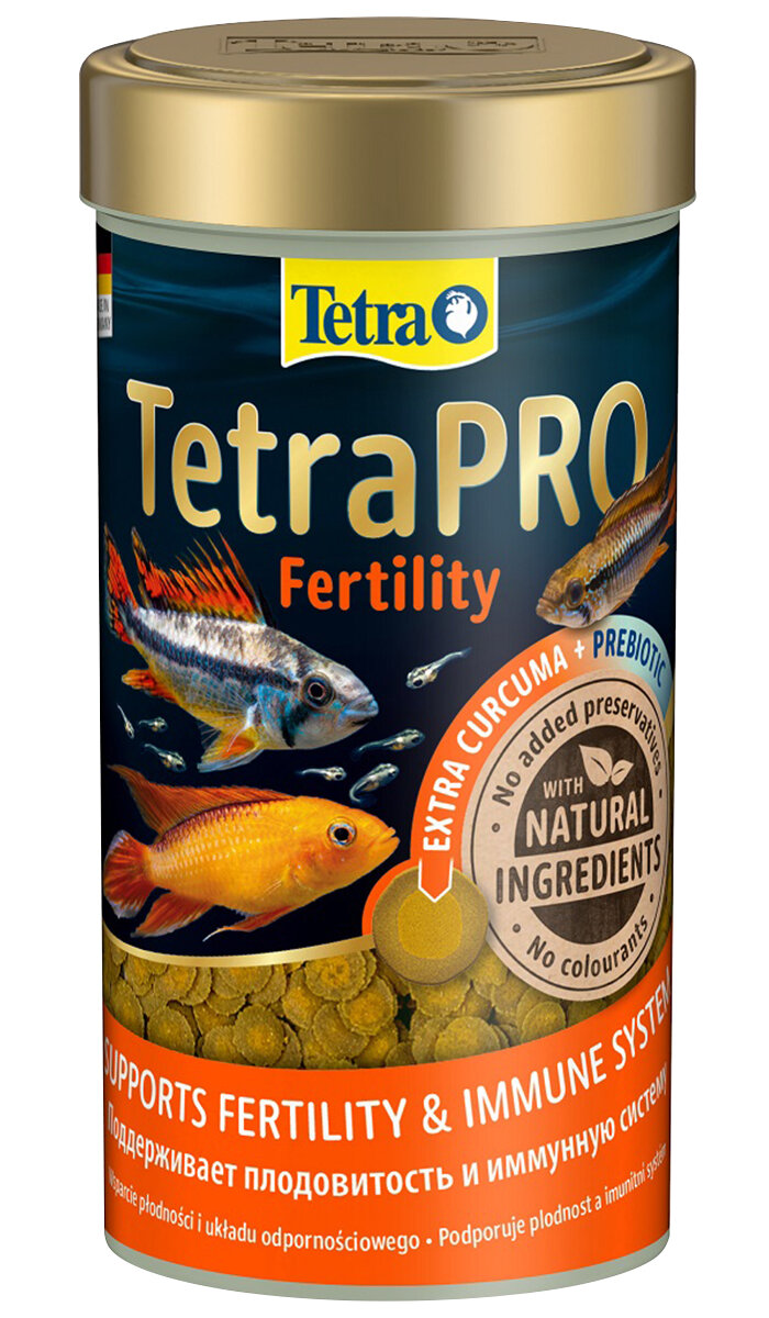 Корм чипсы Tetra Pro Fertility для всех видов рыб для поддержания репродуктивных функций, куркума, 250 мл