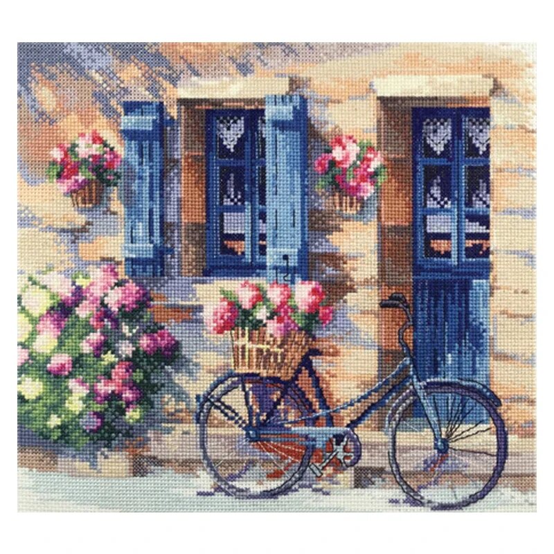 Набор для вышивки крестом Amishop "Велосипед перед дверью", 18CT Count Canvas, пейзаж