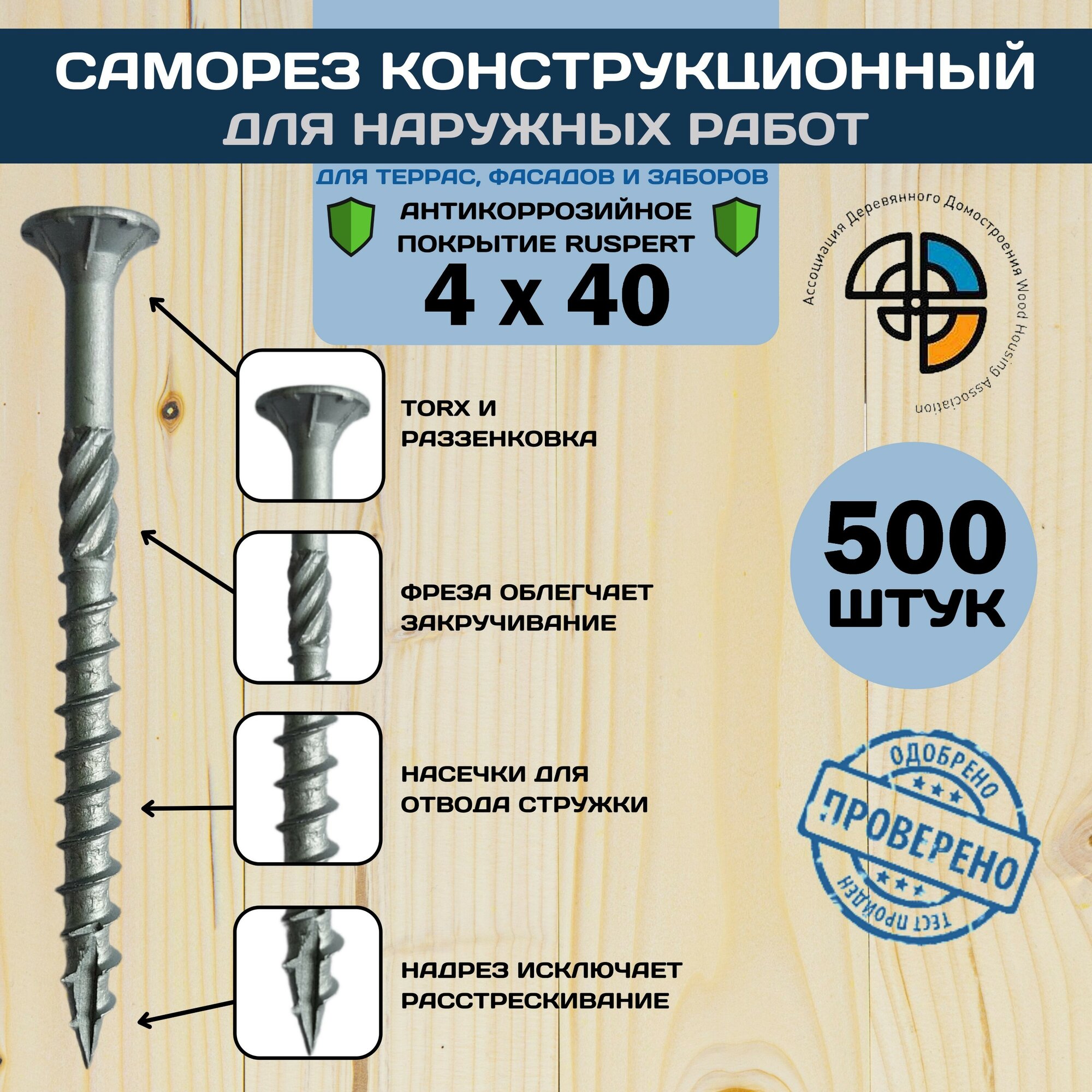 Саморез HIMTEX 4*40 с антикоррозийным покрытием RUSPERT