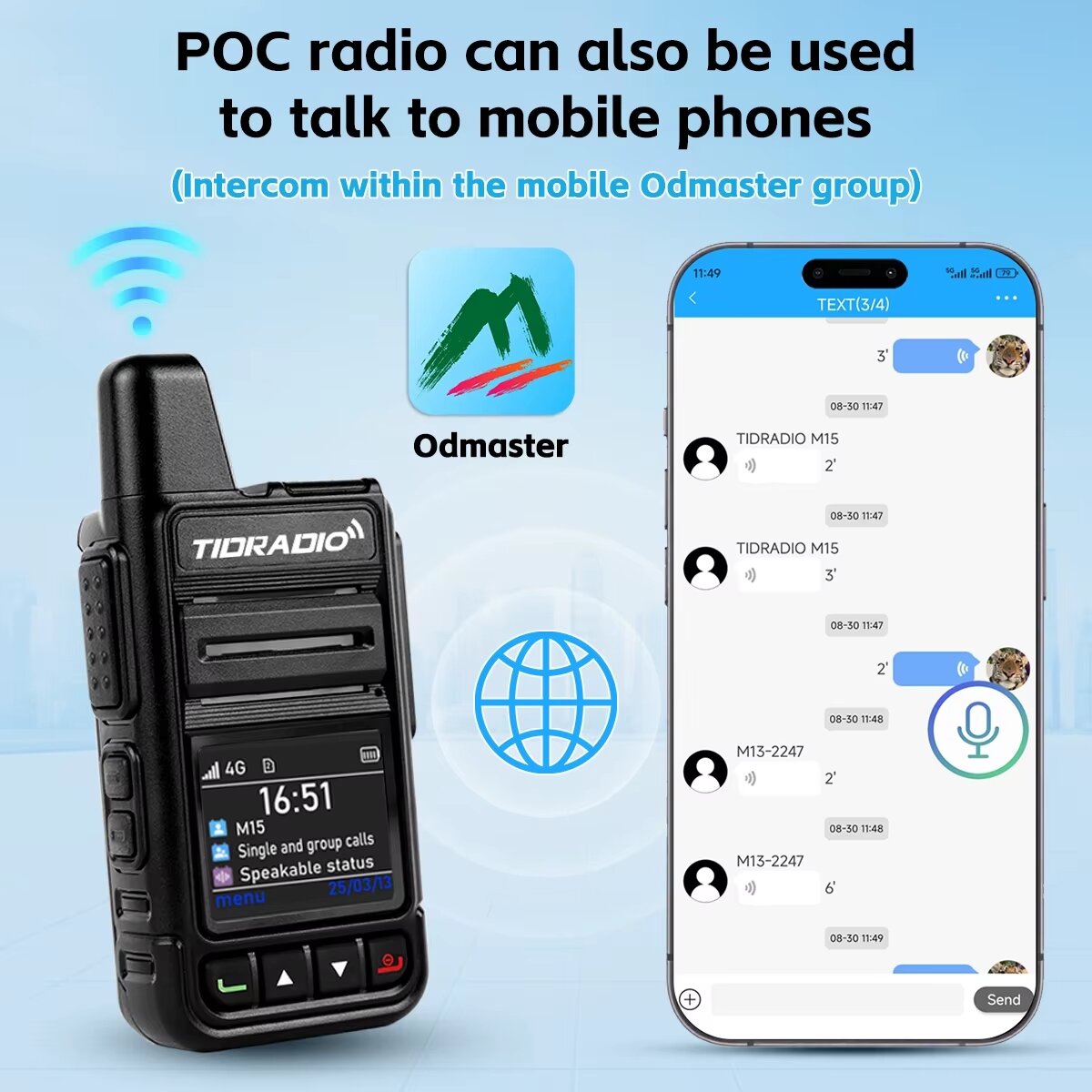 Рация Tidradio TD-M15 Global PoC, 4G, с функцией Push-to-Talk и SIM-картой в комплекте — фото 1