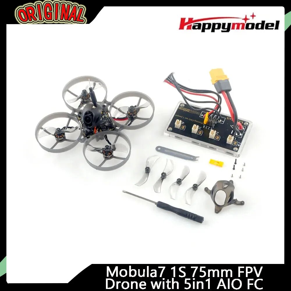 FPV-дрон Mobula7 1S 75 мм с полетным контроллером 5-в-1 AIO, встроенным ELRS 2.4G и регулятором скорости 12A, видеопередатчиком 400 мВт и Runcam Nano 3, сверхлегкий (24 г)