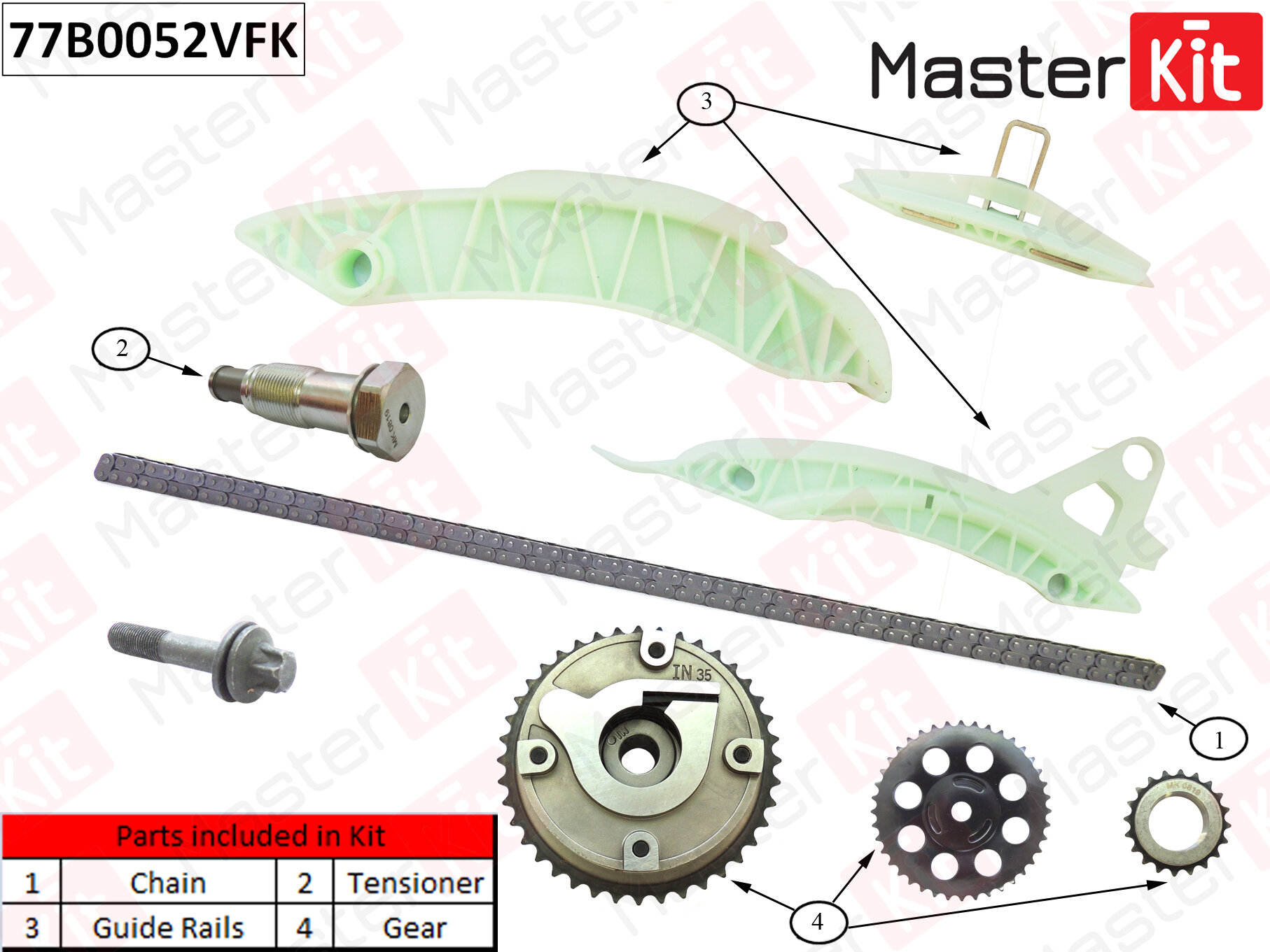Комплект цепи ГРМ Citroen/Peugeot C4 1.6 THP 140/1.6 THP 1 5FR EP6DT VVT MasterKit 77B0052VFK