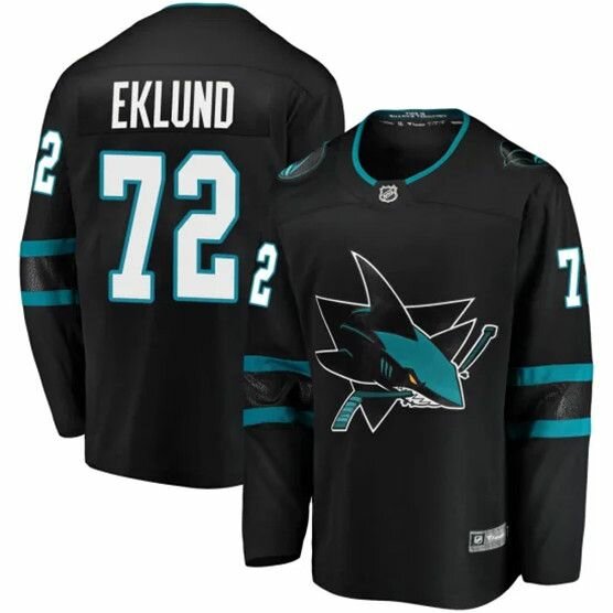 NHL джерси хоккейная Сан-Хосе Шаркс San Jose Sharks Hockey Jersey 72 William Eklund номер 72 номер