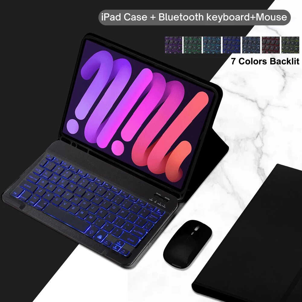 Чехол для iPad Mini 6/7 с клавиатурой Bluetooth, черный, Russian keyboard