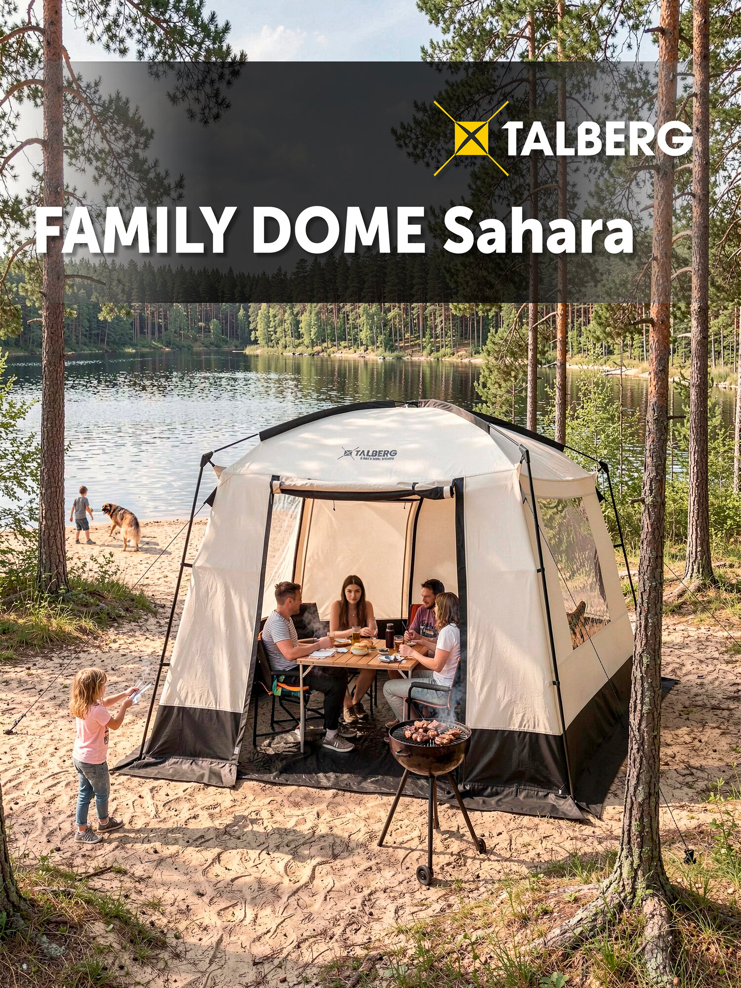 Шатер Talberg FAMILY DOME SAHARA, пятигранный, для глэмпинга, москитная сетка, серый