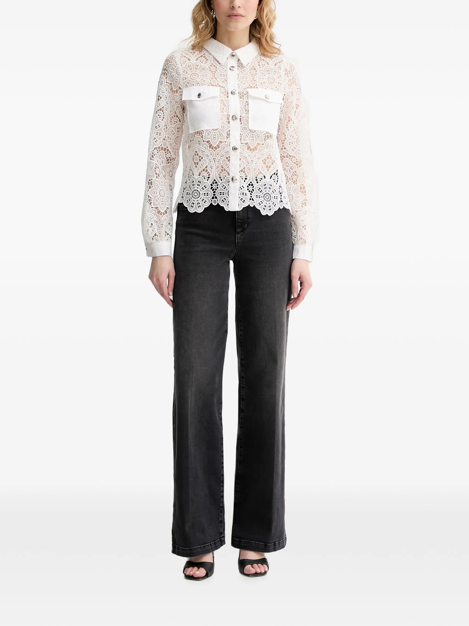 Рубашка MORGAN Flower-lace shirt, размер 34, бежевый/белый — фото 1