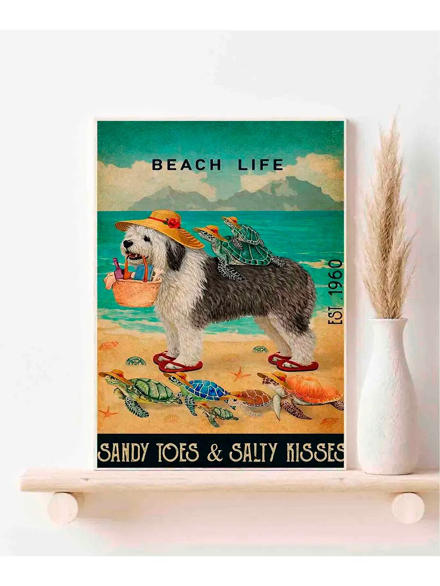 Староанглийская овчарка, Beach Life 1960, Плакат 30x42см