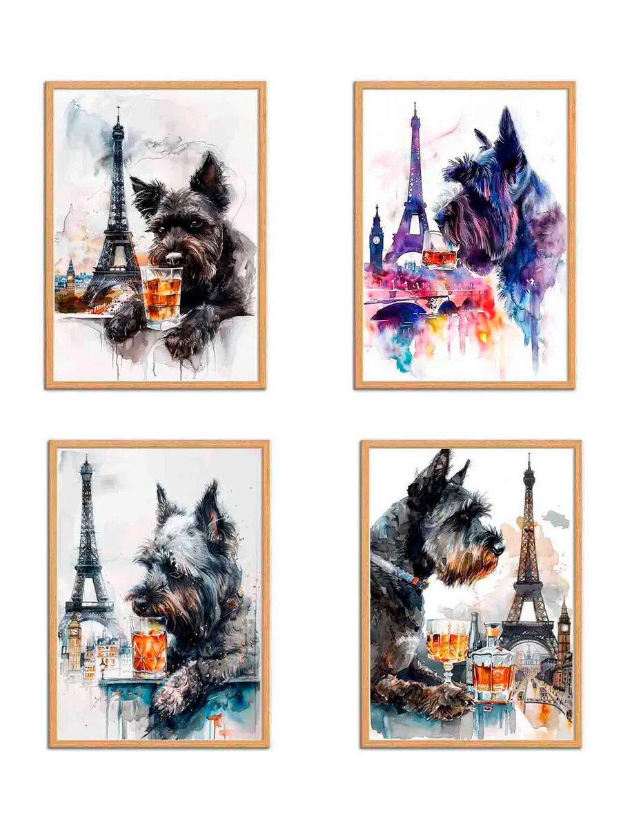 Бувье де Фландр Dr Пьет Виски, 4 Плаката, 30x21см