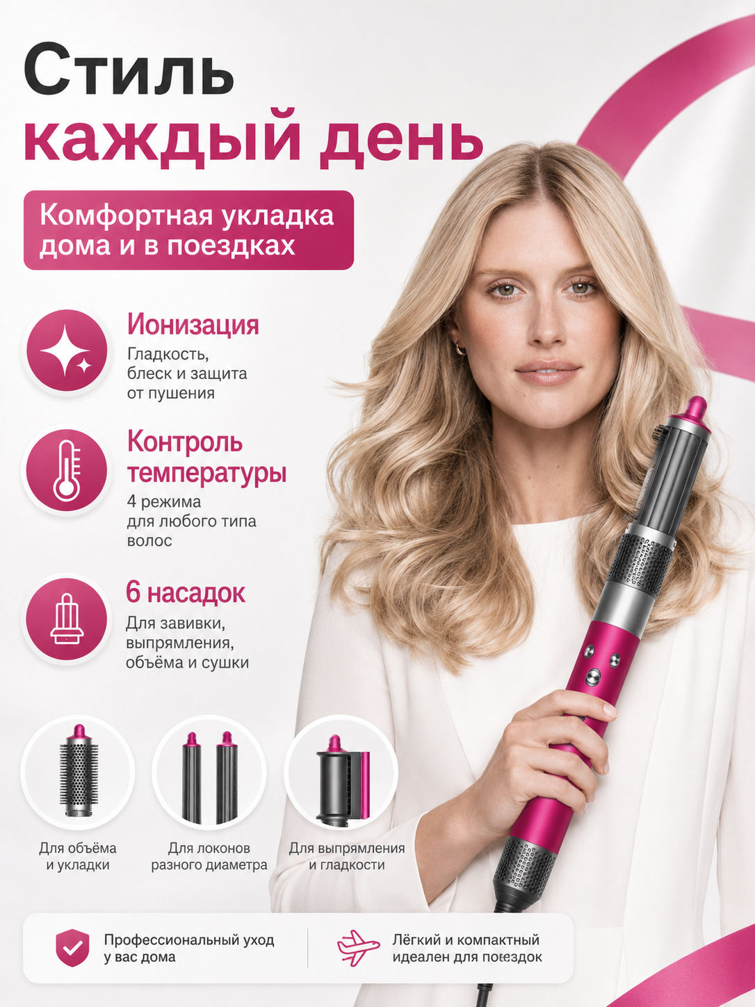 Мультистайлер SenCiciMen "X9 Pro", для укладки волос, 6 насадок