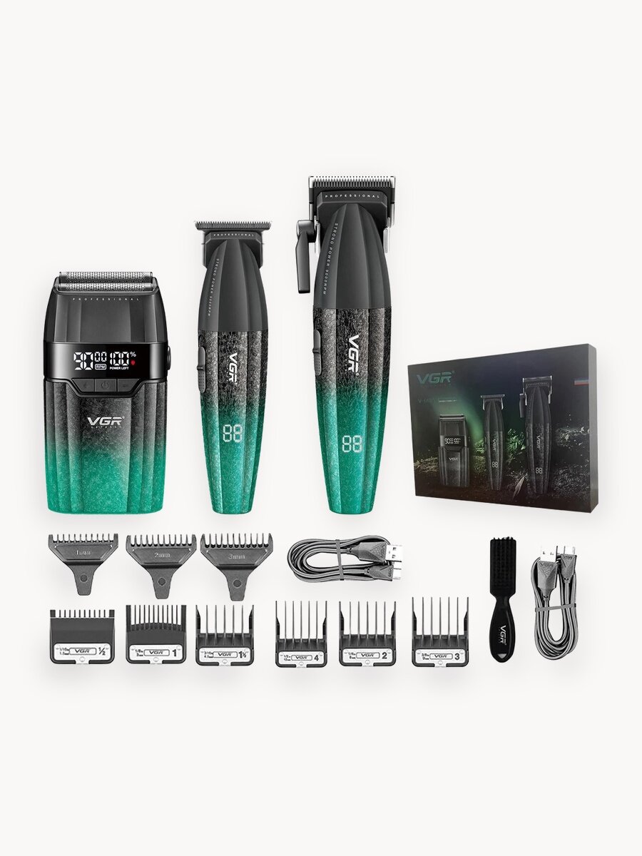 Набор для стрижки VGR , Машинка для стрижки, триммер для волос, шейвер, цвет чёрный графит