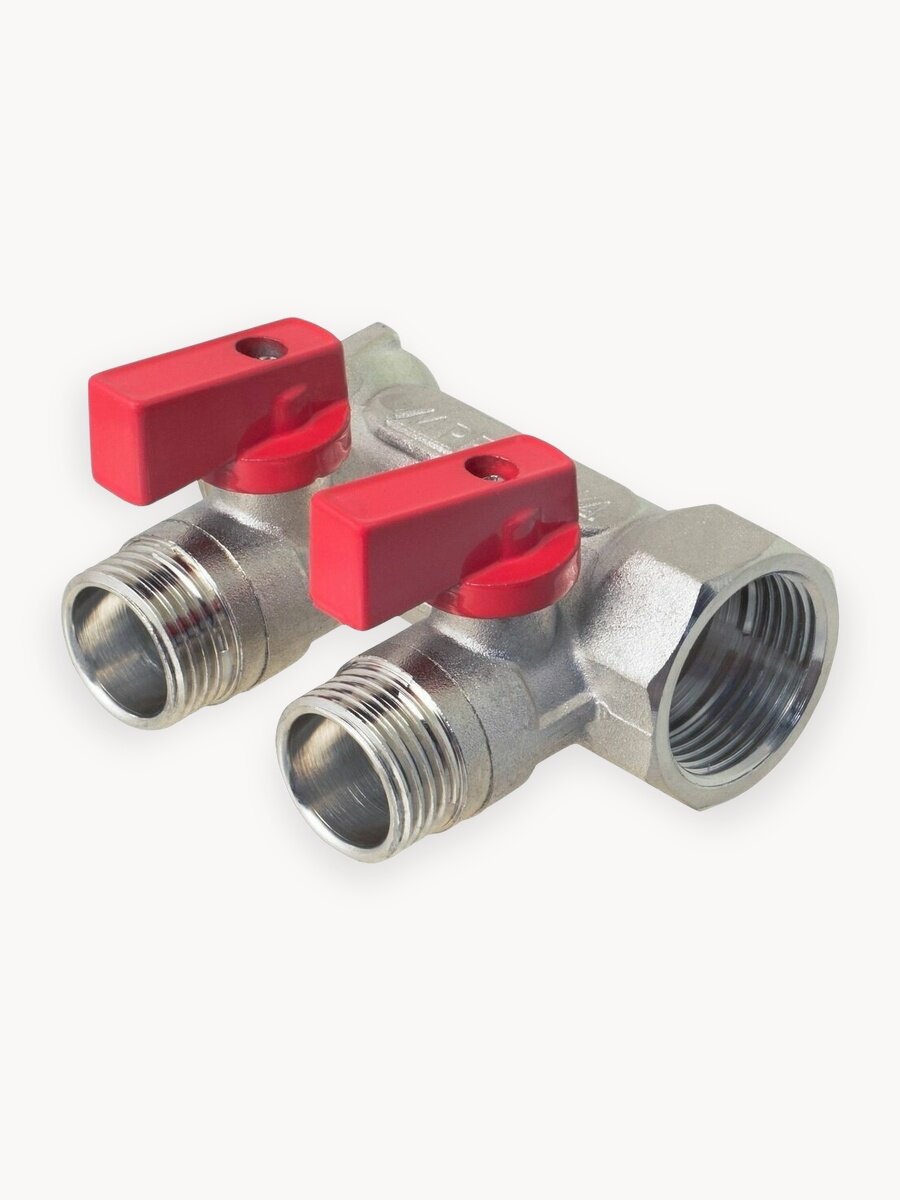 Коллектор MPF с отсекающими кранами 3/4" 2 выхода 1/2" наружная резьба