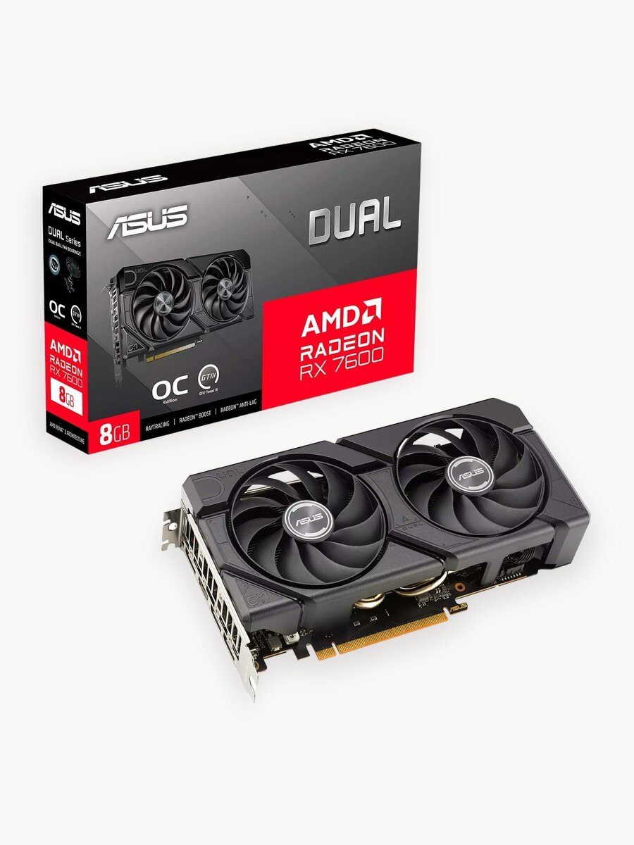 Видеокарта Asus Radeon RX 7600 DUAL EVO OC Edition (DUAL-RX7600-O8G-EVO)