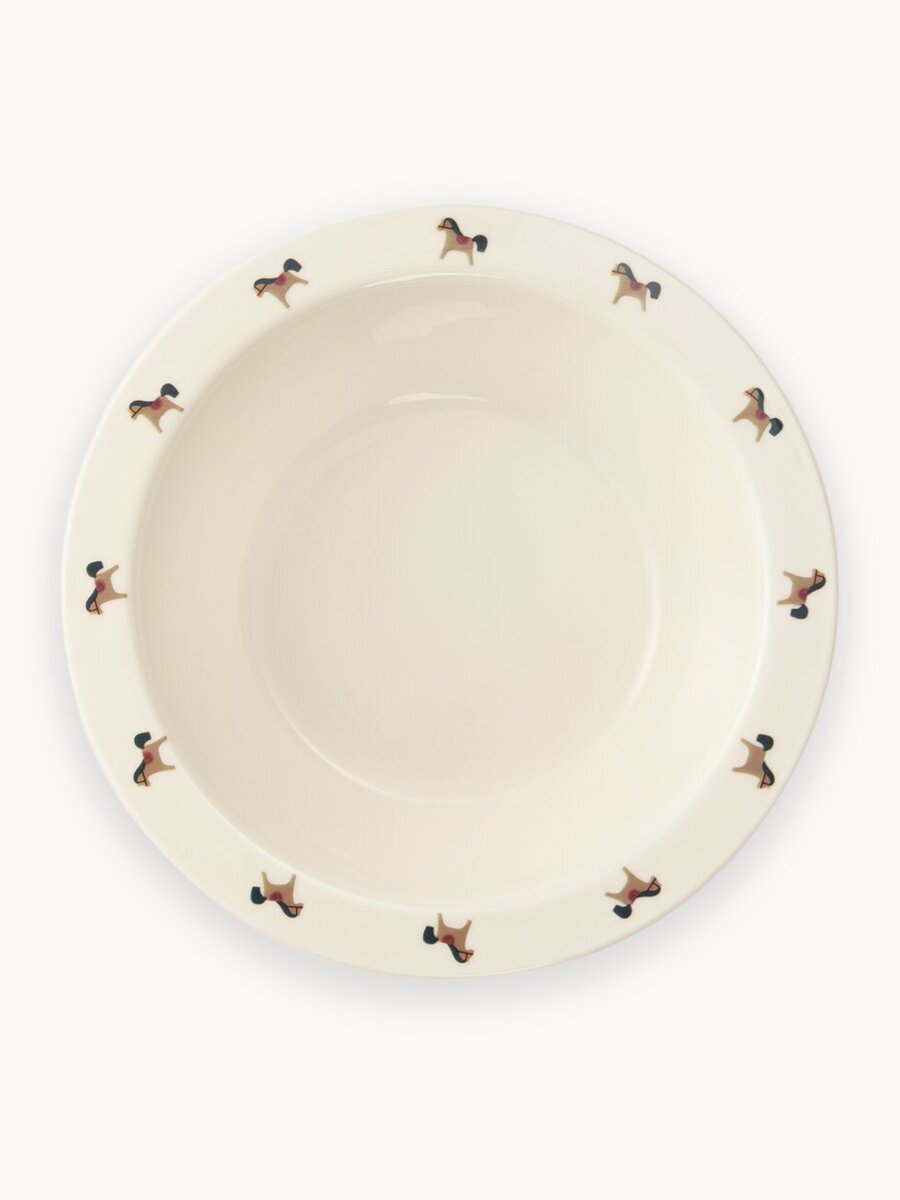 15016, Тарелка детская для кормления Happy Baby, посуда для малышей, глубокая, пластиковая, для супа, бежевая с лошадкой