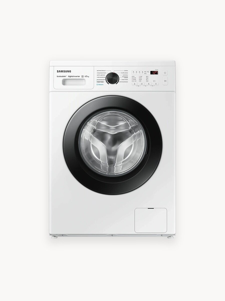 Стиральная машина Samsung WW65AG4S21CELD, загрузка 6.5 кг, Eco Bubble, очистка паром, инверторный мотор, белый