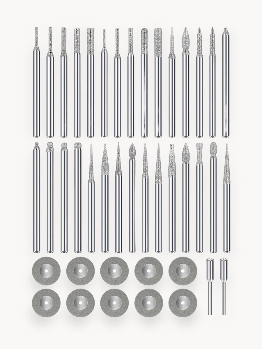 Набор шарошек и отрезных дисков XCAN для гравера с алмазным напылением+держатели, 42 предметов, Бриллиант