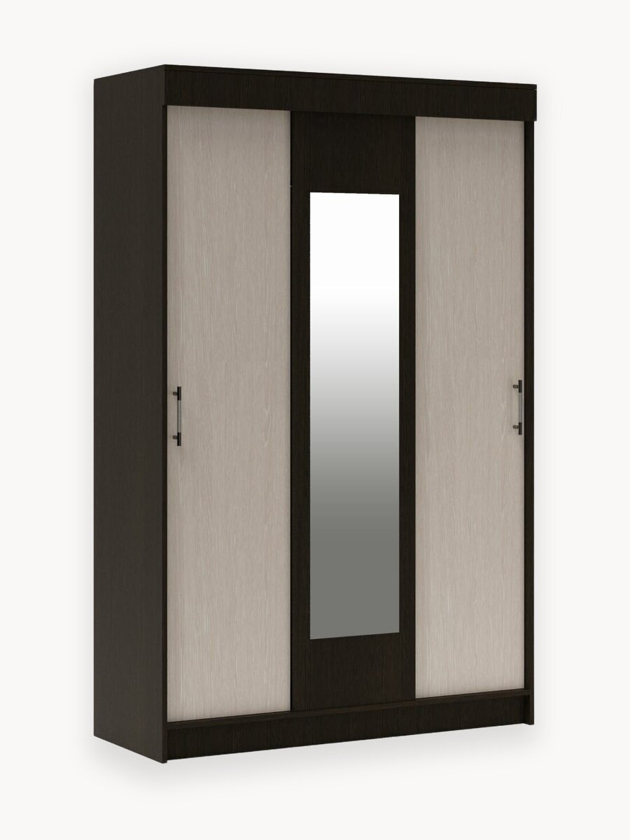 ВМ Мебель, Шкаф-купе с зеркалом, бася, 130х200 см, Венге/ Дуб молочный