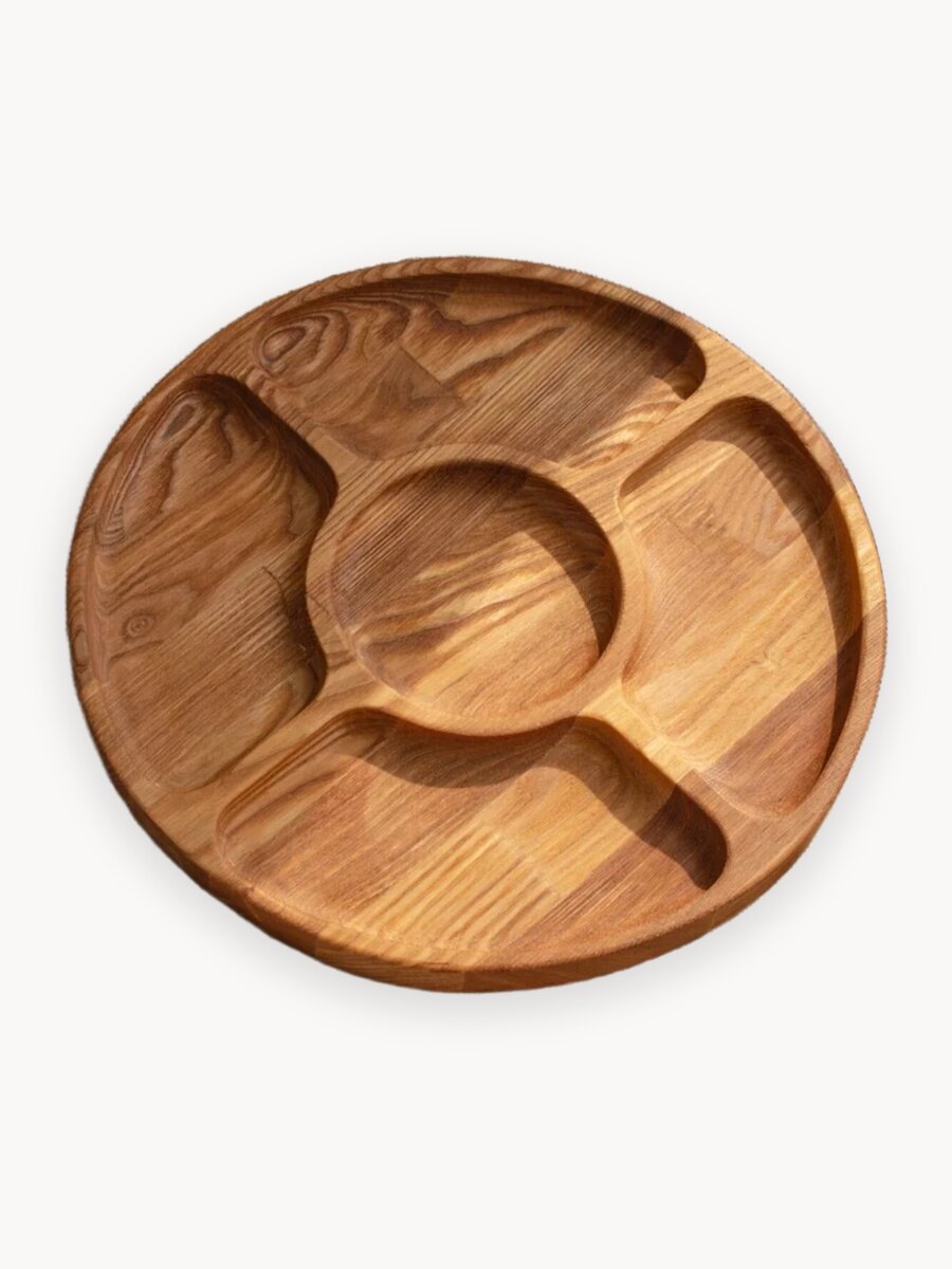 Менажница тарелка 5секций деревянная для орехов и сухофруктов , разделочная доска. Диаметр 25.5см