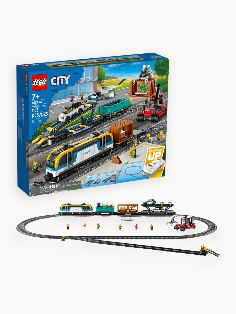 Конструктор LEGO City 60336 Товарный поезд, 1153 детали, 6 минифигур, пульт ДУ