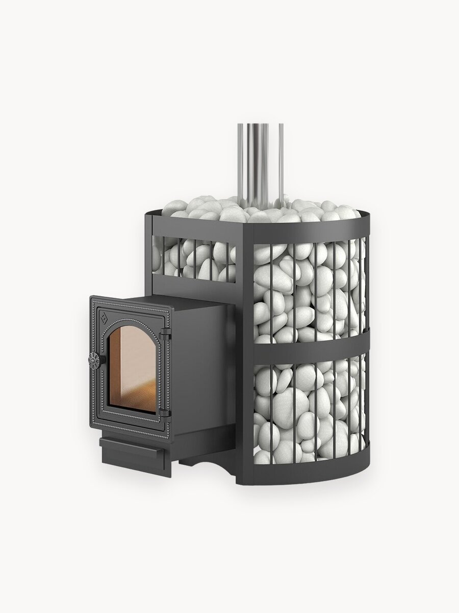 Печь для бани этна Стандарт 18 (ДТ-4С), 18 м3, дымоход Ø115 мм, чугунная, дровяная, со стеклом