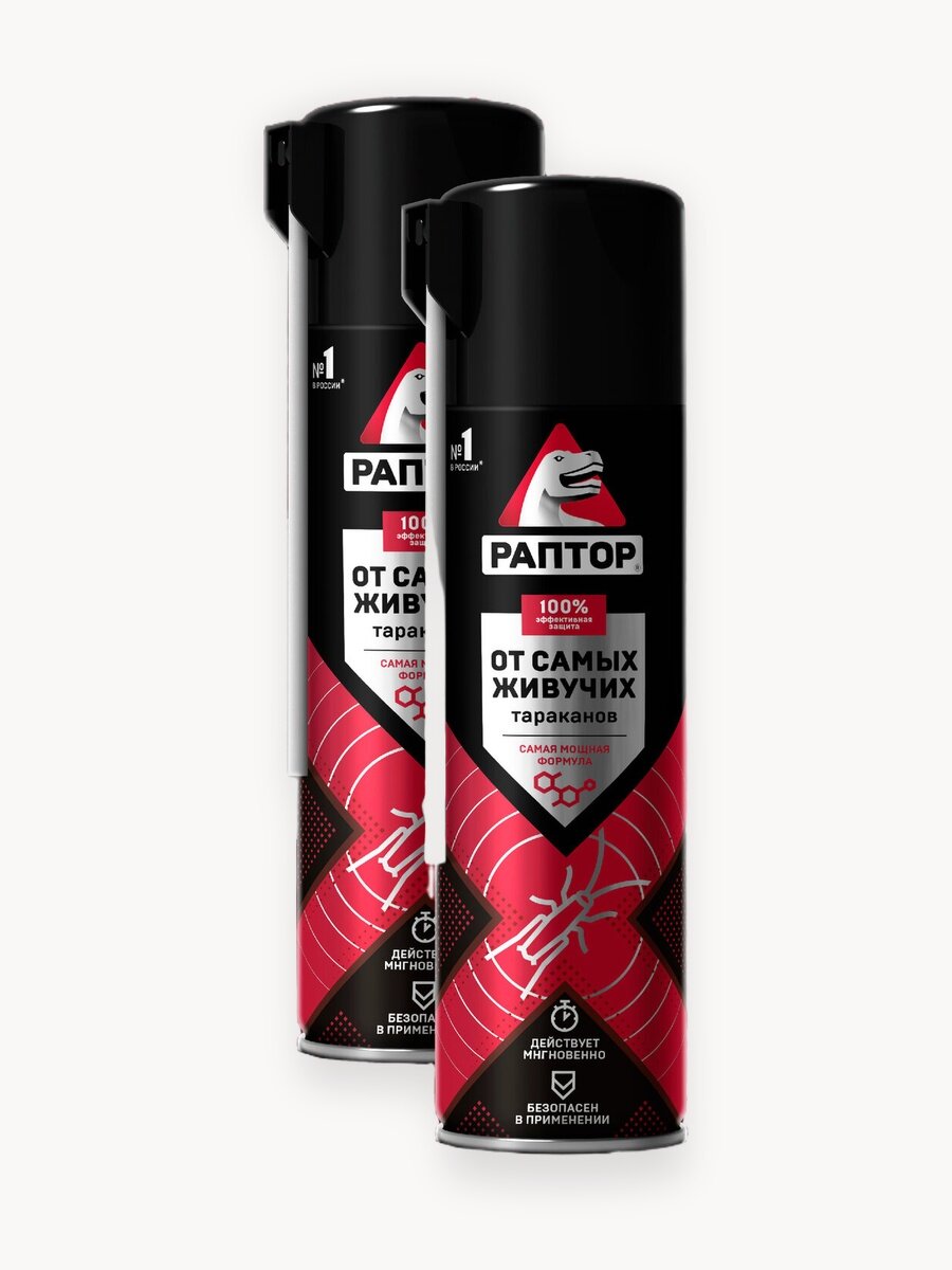 Средство от тараканов, Аэрозоль от самых живучих тараканов, раптор, спрей, отрава, 430 мл х 2 шт