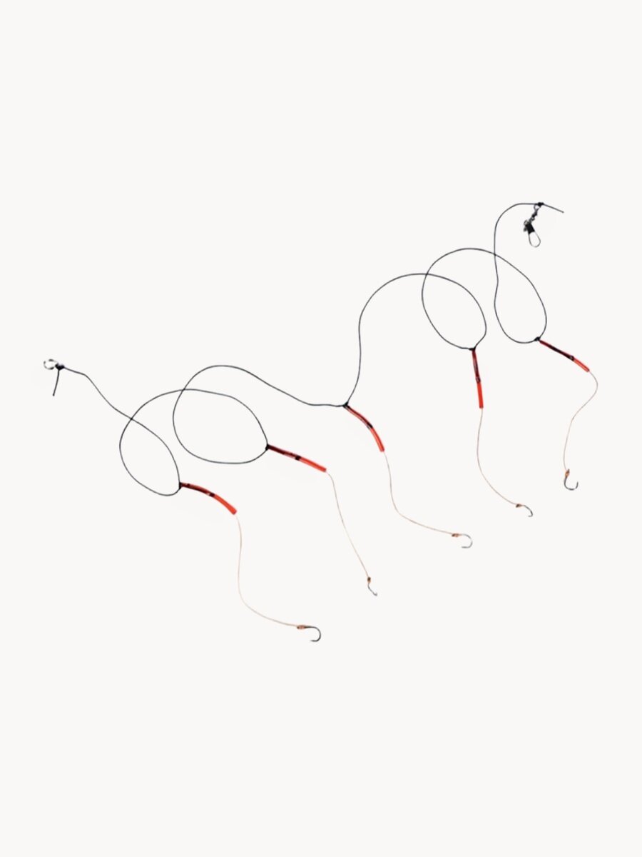 Монтаж рыболовный, снасть на карпа сазана, 5 крючков из высокоуглеродистой стали с поводками на леске (номер 10)