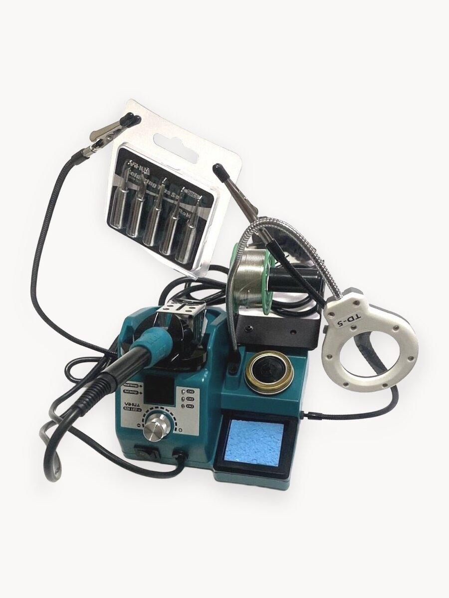 Паяльная станция с паяльником, лупой и двумя гибкими держателями YH926LED-IV YIHUA, Светодиодная подсветка, LED дисплей