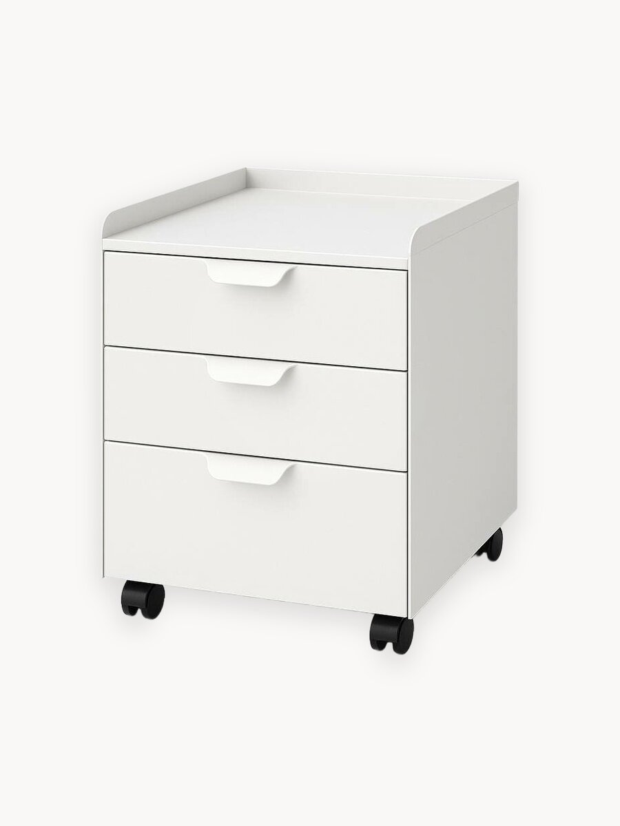 Тумба на Колесиках с 3 Ящиками, Металлическая, Белая