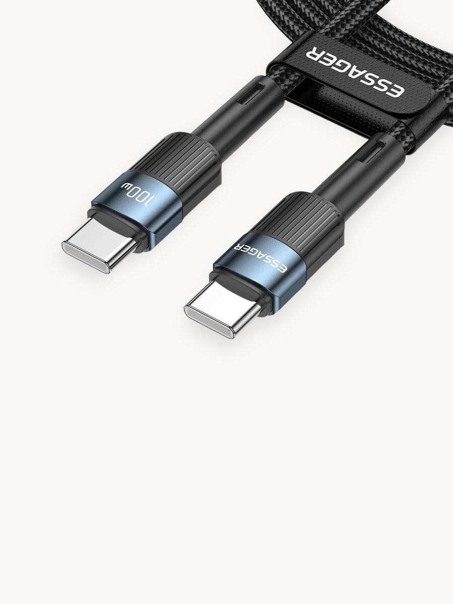 Кабель Essager Type-c-Type-c для быстрой зарядки и передачи данных, max 100W, 6 A, 480Mbps, 1 метр, Quick Charge 4.0