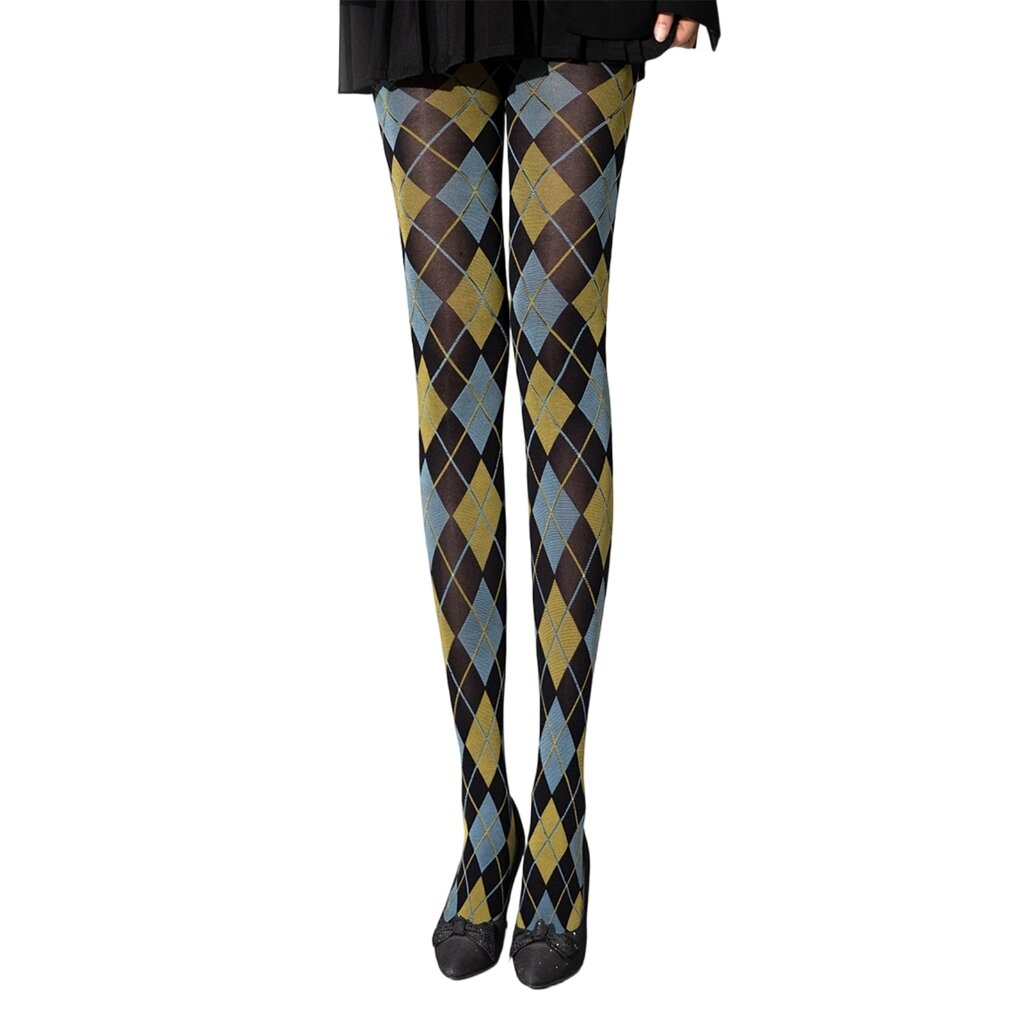 Ретро ромб в клетку, красивые носки для ног, Колготки-Зелено-синий