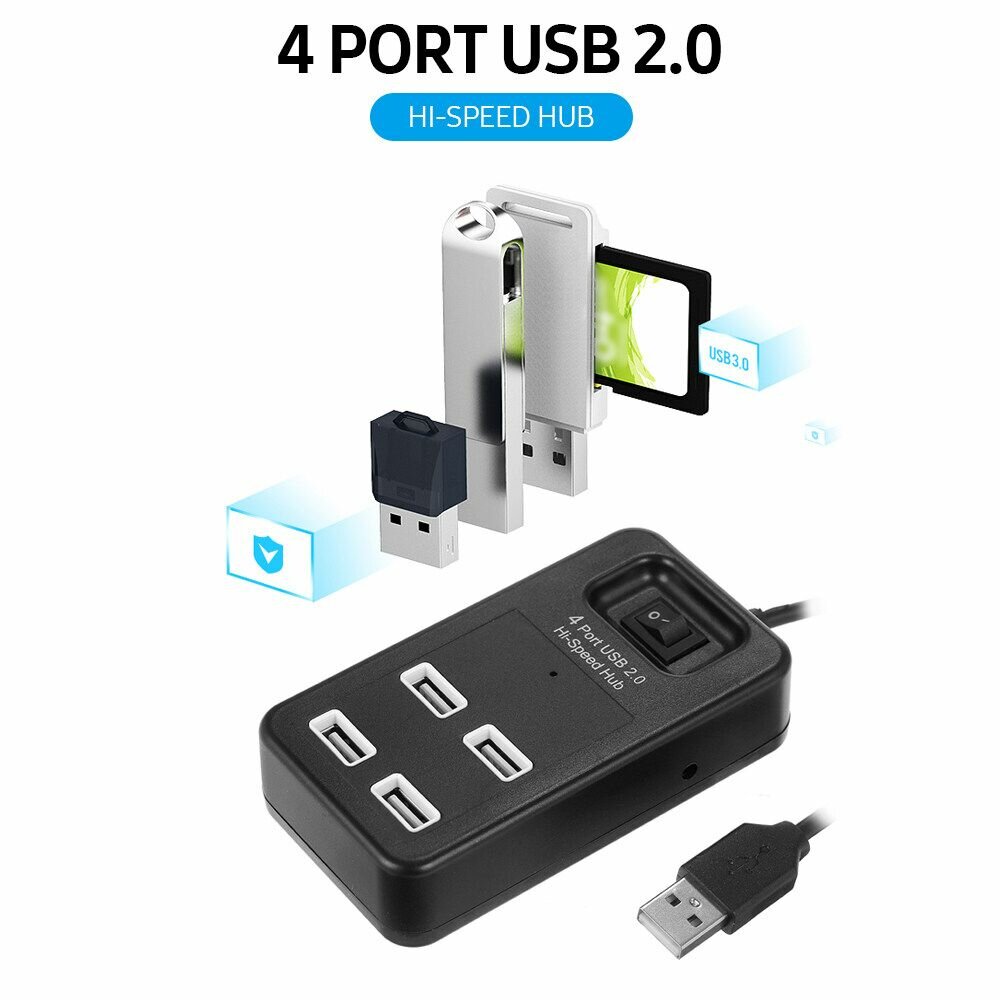 4-портовый высокоскоростной концентратор USB 2.0. Одновременное использование. Быстрая передача данных.