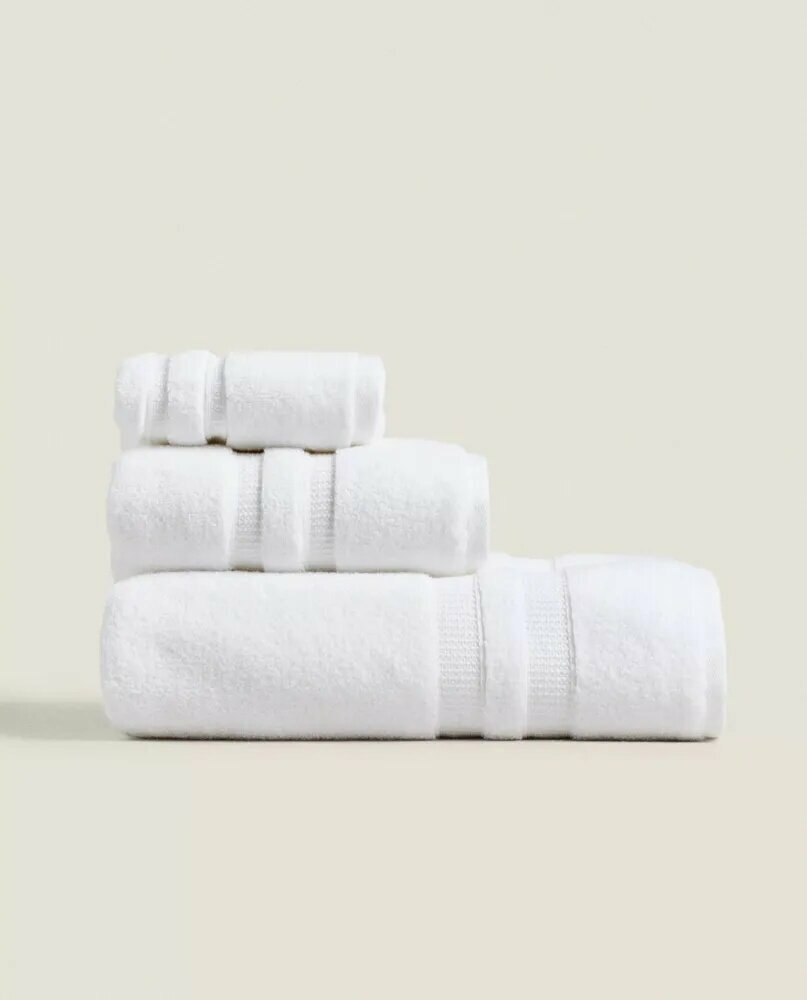 ZARA HOME Полотенце для ванной EXTRA SOFT TOWEL WITH DOUBLE BORDER, Бязь, 90x150 см, белый, 1 шт.