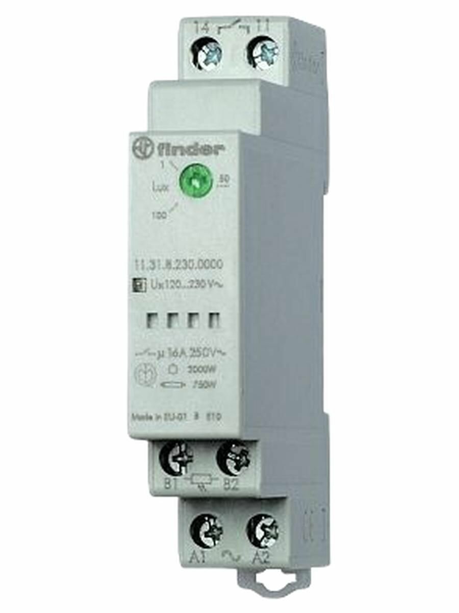 Фотореле модульное с фотоэлементом 011.02; монтаж на рейку 35мм; 1NO 16A; питание 230В АC; настройка чувствит. 1 100люкс; ширина 17.5мм;