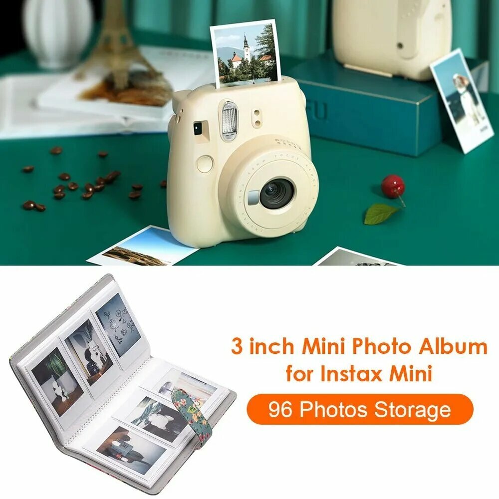 Зелёный цветочный альбом на 96 стр. для фото Fujifilm Instax Mini: 11, 8, 9, 7s, C, 25, 90