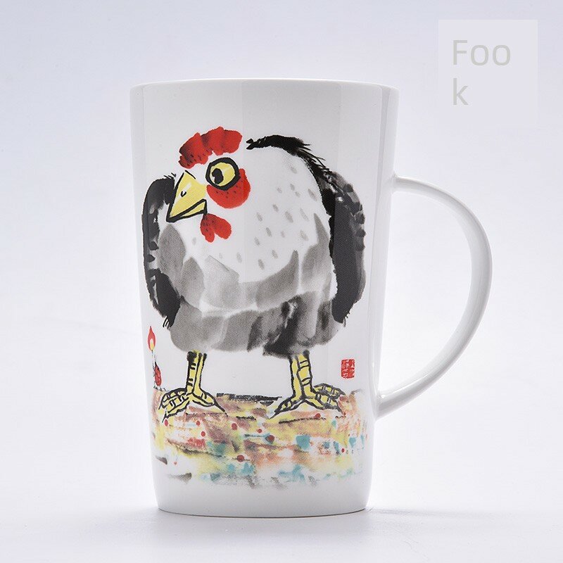 Чайная чашка из костяного фарфора «Зодиак: Петух» с крышкой, подарочная коробка, большая емкость, для домашнего