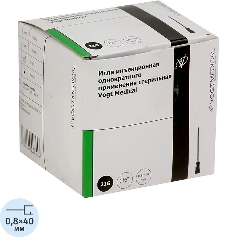 Игла инъекционная 21G (0,8х40 мм) VM 100шт/уп.