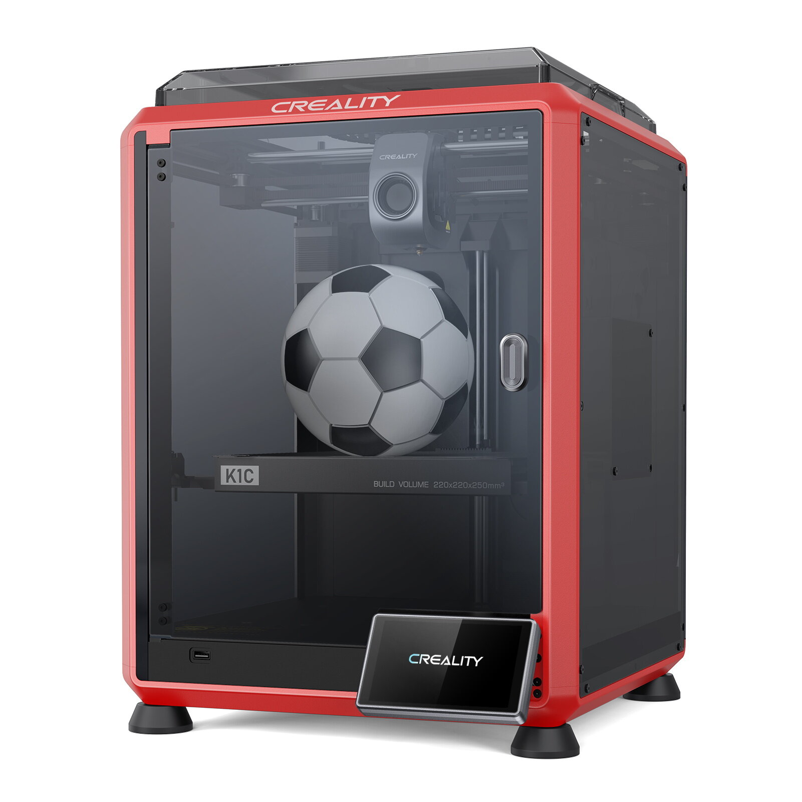 Creality K1C 3D Printer FDM со скоростью 600mm/s, AI камера, металлический горячий зонд, экструдер Sprite Direct, автокалибровка, рама CoreXY, поддержка филаментов 1.75mm Carbon Fiber/LA-CF/ABS/PLA/PETG/TPU/ASA, размер печати 220x220x250mm
