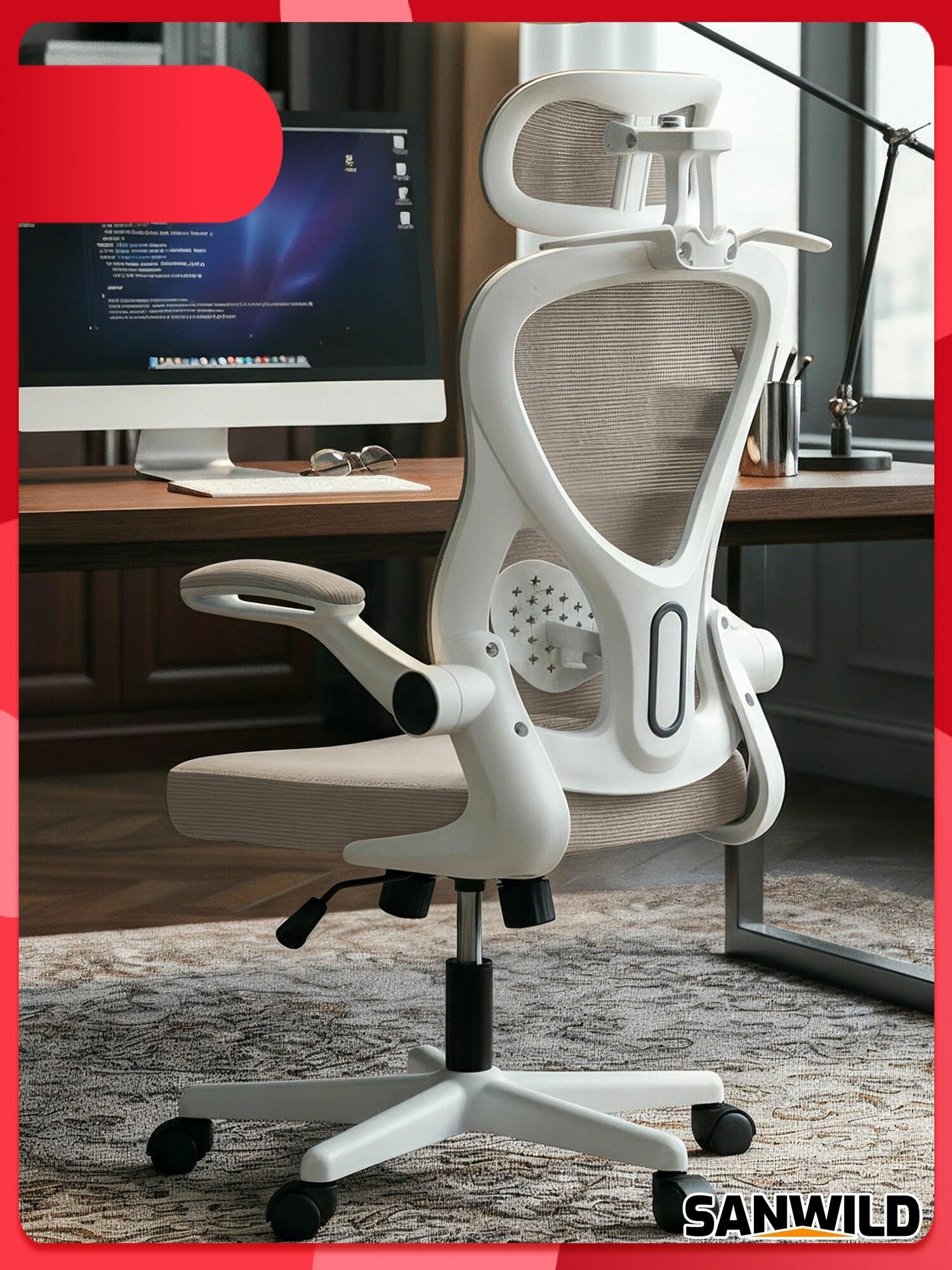 Бестселлер в бело серой расцветке, офисное кресло