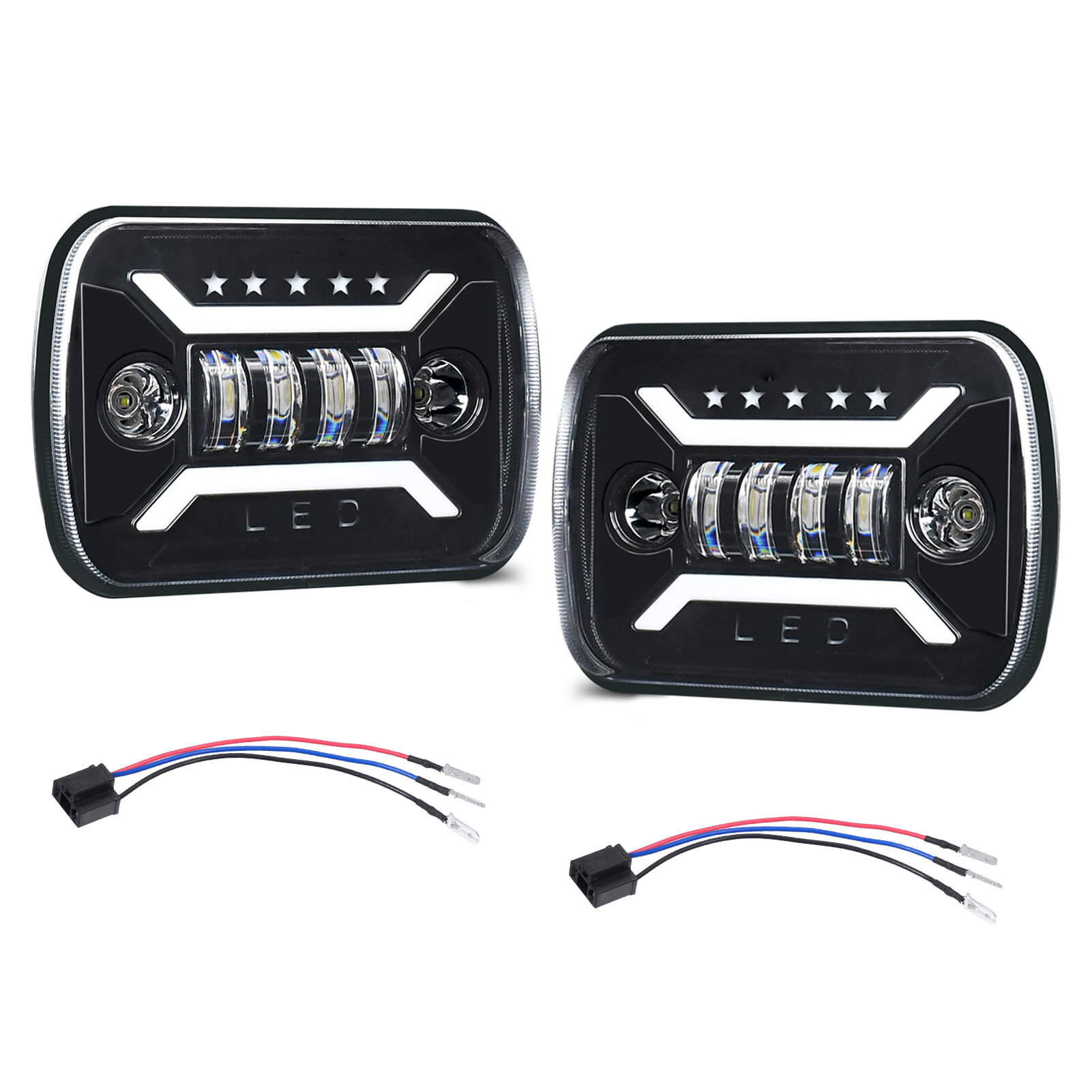 2шт Светодиодные Фары 5x7 "7x6", Прямоугольные Фары H6054 с Дальним Ближним Светом DRL Замена Указателя Поворота для Jeep Ford Chevy GMC Dodge Черный