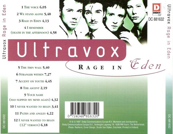 Компакт-диск Ultravox: Rage in Eden (1 CD) — фото 1