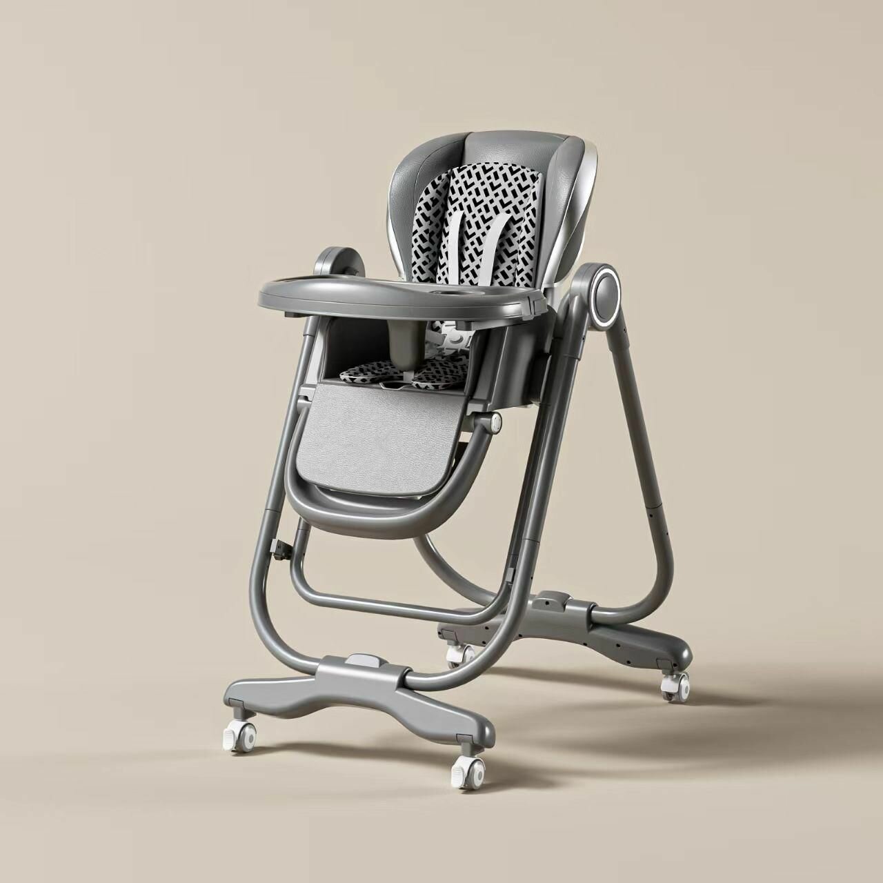 Стульчик для кормления 2 в 1, детский стул+качалка, складной, растущий, который используется для детей в возрасте от 0 до 6 лет Luxmom G001, цвет светло серый
